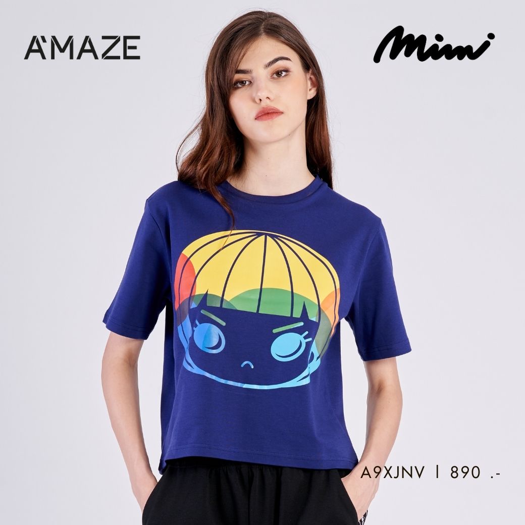เสื้อยืดทรงครอป Mimi the face สีกรม A9XJNV - A`MAZE Multi-Lifestyle Store